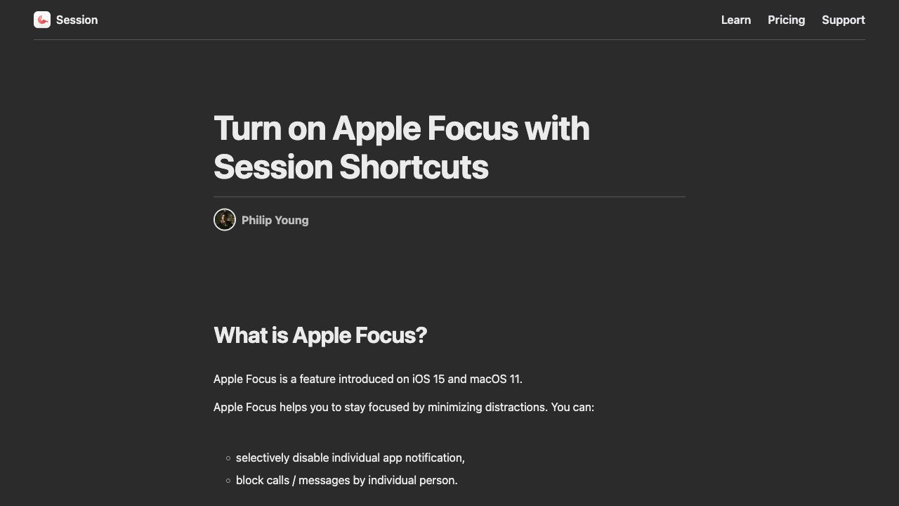 Session - Turn on Apple Focus with Session Shortcuts
