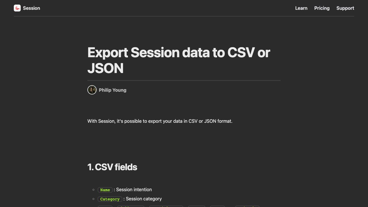 Session - Export Session data to CSV or JSON