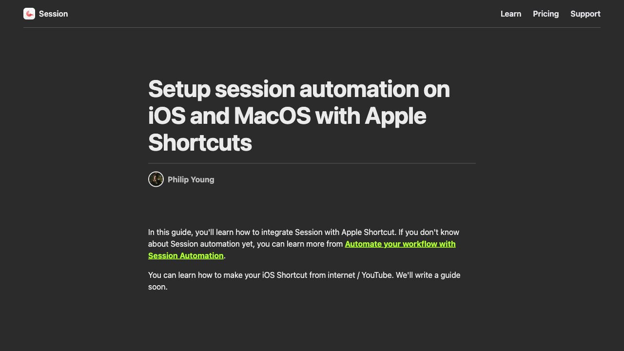 Session - Setup session automation on iOS and MacOS with Apple Shortcuts