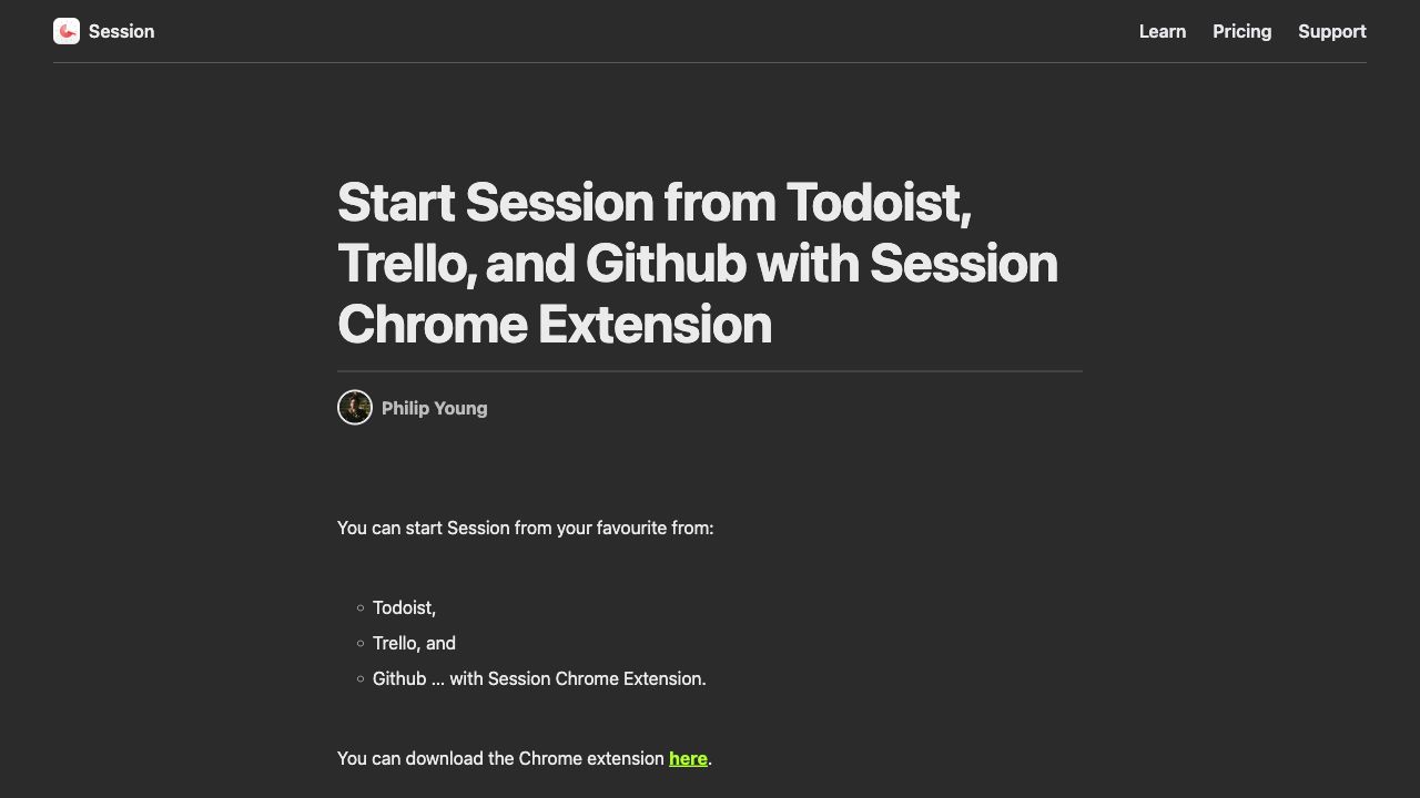 Session - Start Session from Todoist, Trello, and Github with Session Chrome Extension
